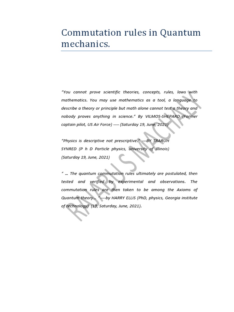 Commutation Rules in Quantum Mechanics (Jacobi Identity) | PDF | Axiom ...