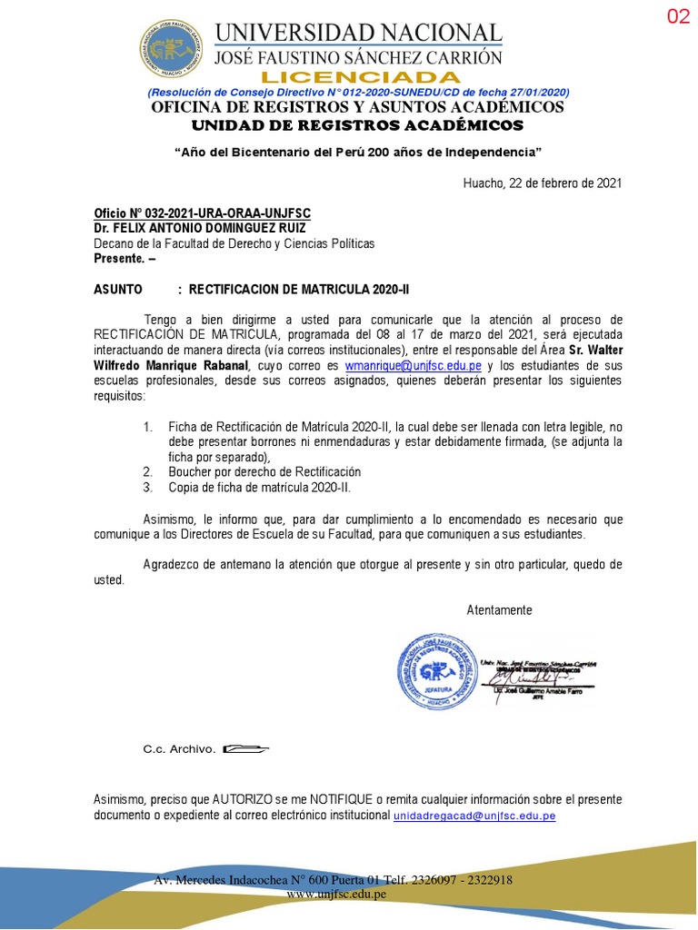 Rectificación de Matrícula 2020-II UNJFSC | PDF | Negocios | Finanzas y ...