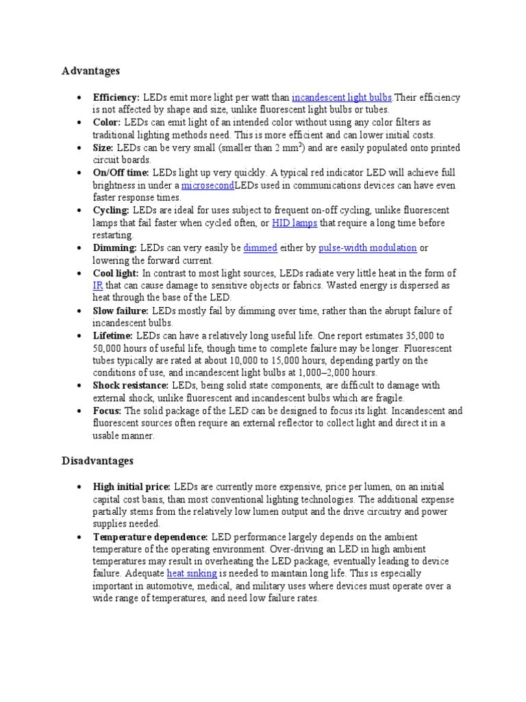 Advantages: Incandescent Light Bulbs | PDF | Light Emitting Diode ...