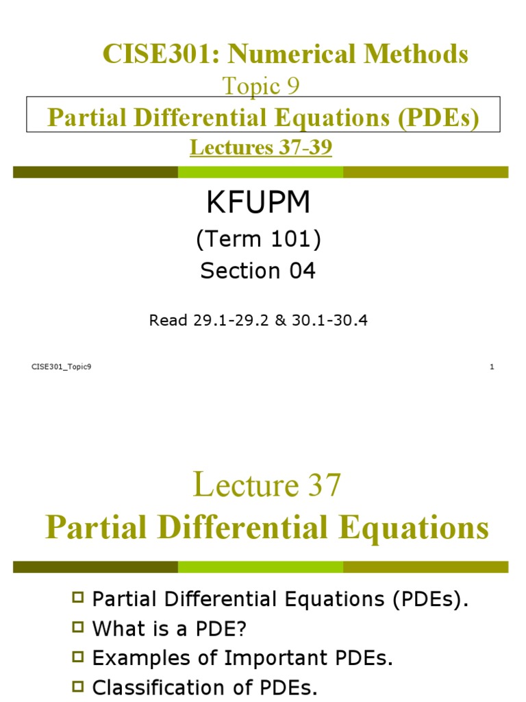 Cise301: Numerical Methods: Partial Differential Equations (Pdes) | PDF | Partial Differential ...