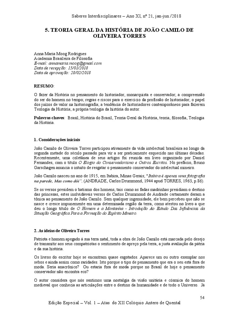 Teoria Geral Da História de João Camilo de Oliveira Torres, Por Anna ... Teoria Geral Da História de João Camilo de Oliveira Torres, Por Anna ...