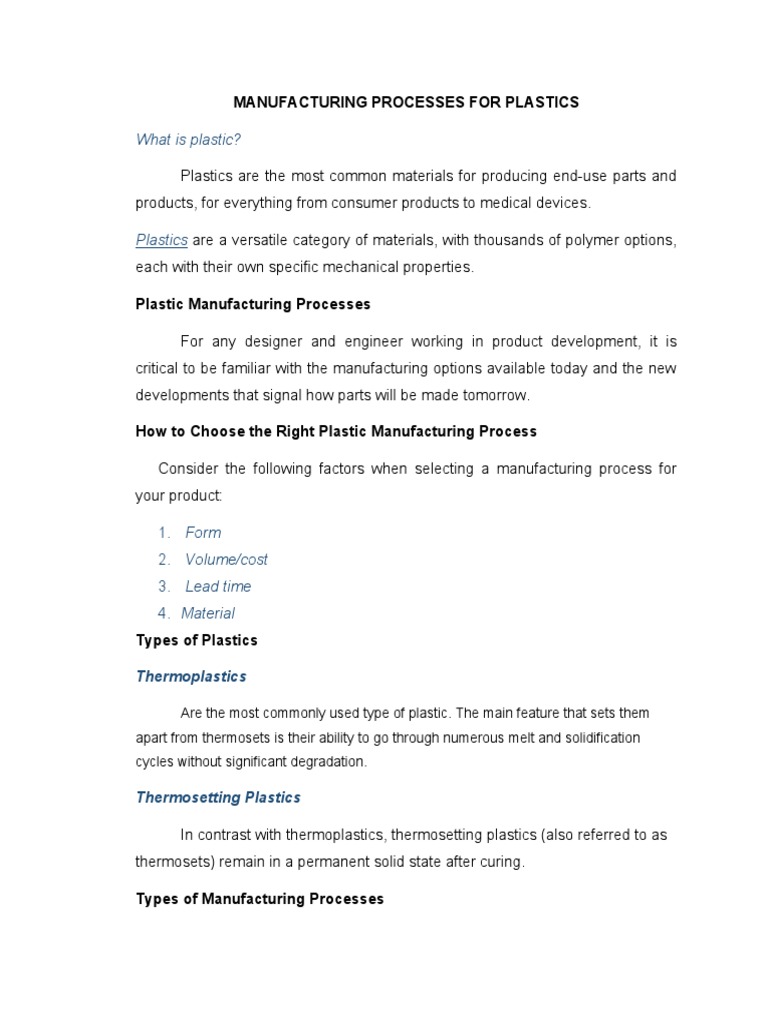 What Is Plastic?: Manufacturing Processes For Plastics | PDF | Plastic ...