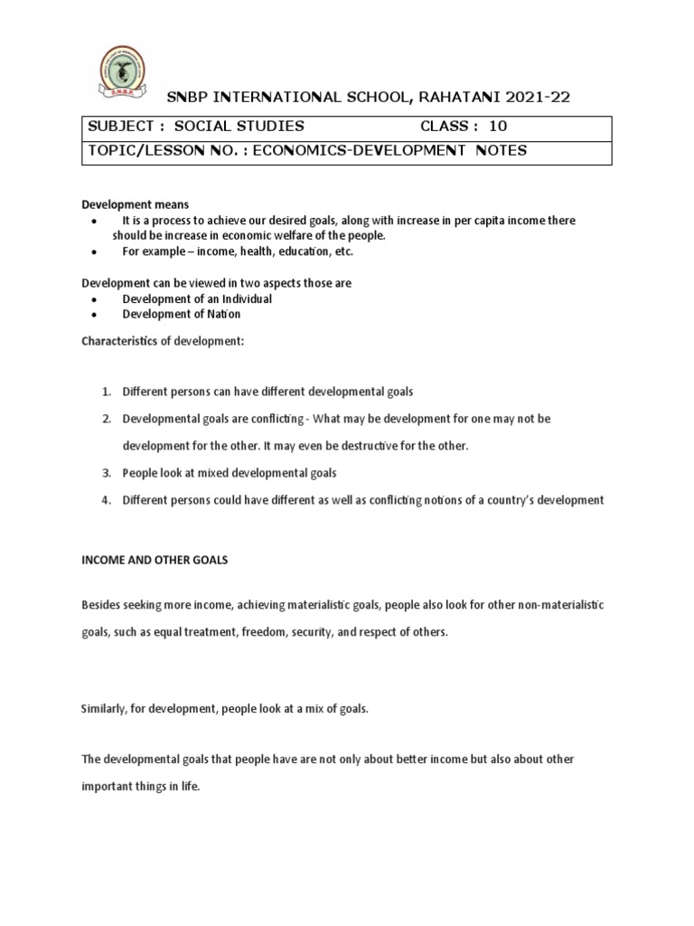 SNBP International School, Rahatani 2021-22 Subject: Social Studies ...