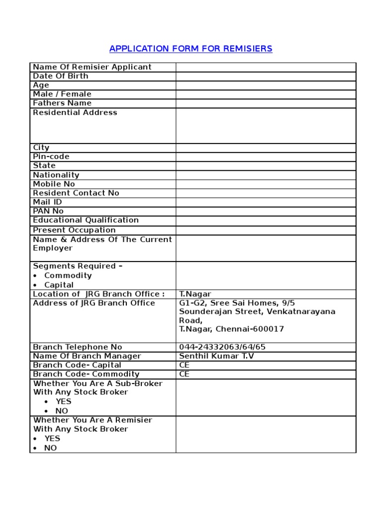 Remisier Application Form Guide | PDF | Career & Growth | Law