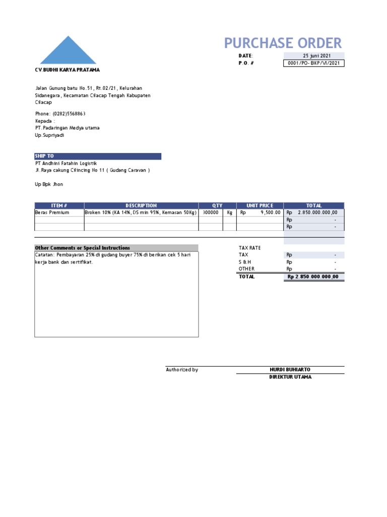 Purchase-Order 300 Ton Mas Pri REV | PDF
