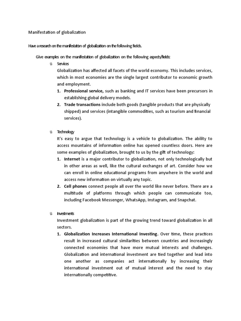 Manifestation of Globalization | PDF | Globalization | News