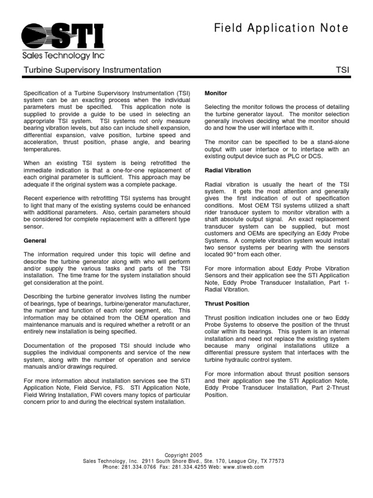 Turbine Supervisory Instrumentation | PDF | Instrumentation ...