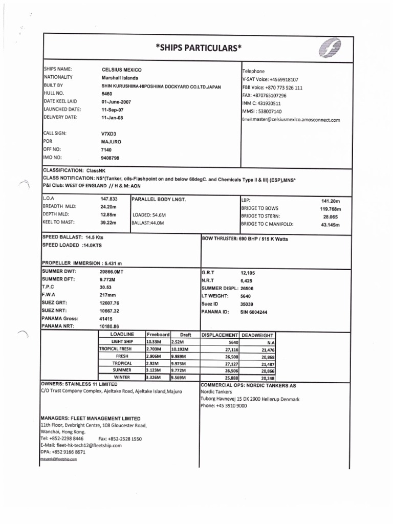 CELSIUS - MEXICO Fleet Ship | PDF