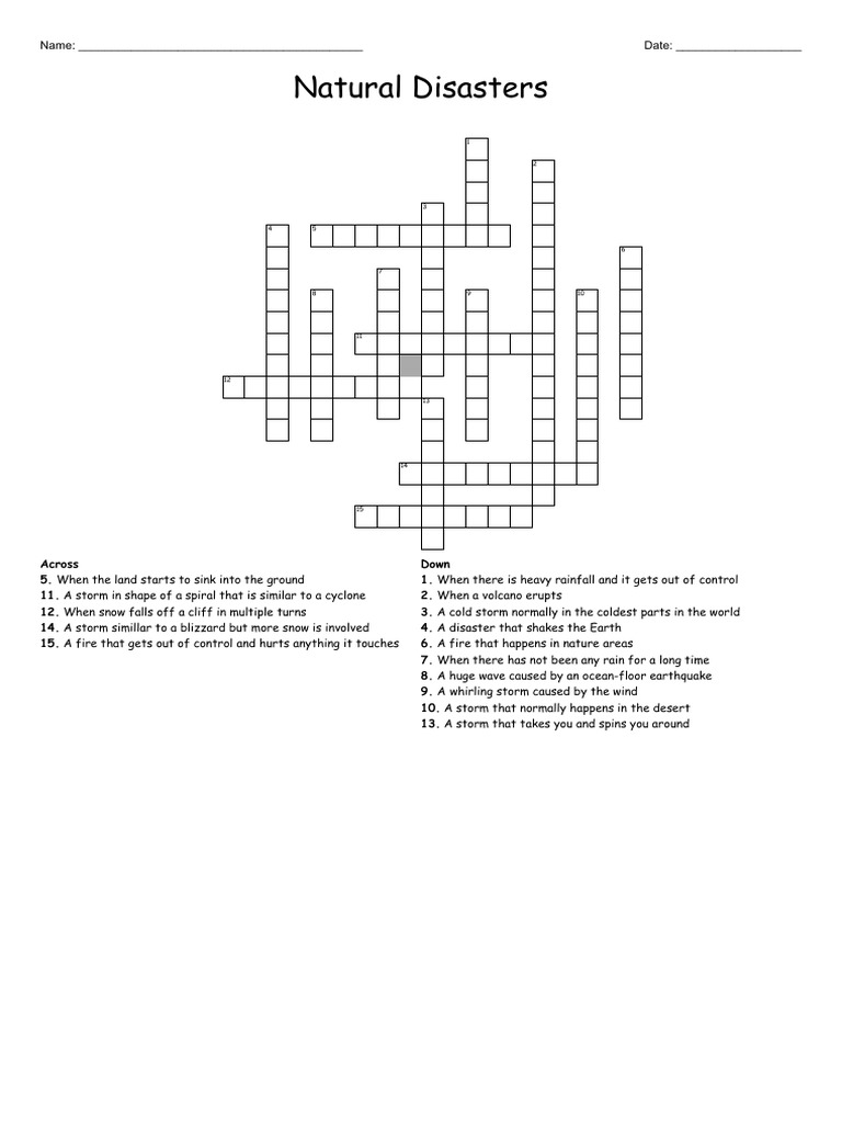 Natural Disasters Crossword Puzzle | PDF