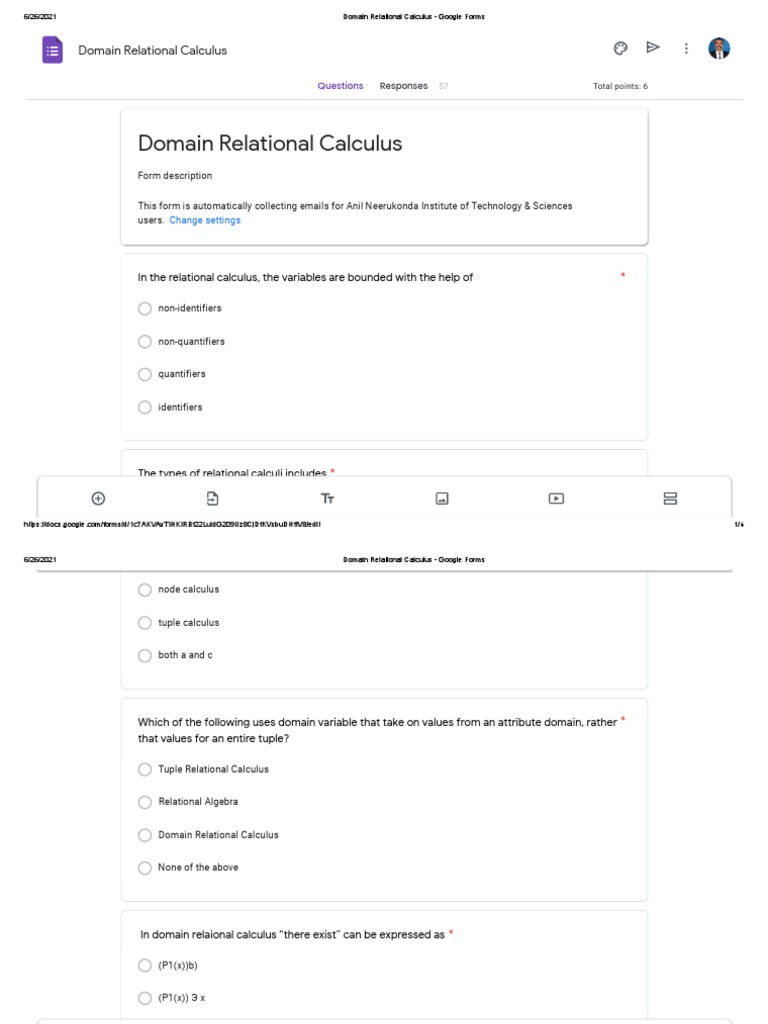 Domain Relational Calculus - Google Forms | PDF | Relational Model ...