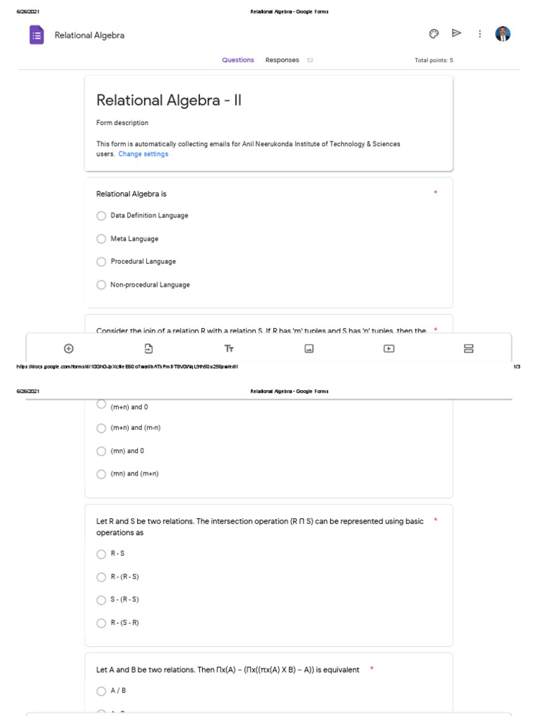 Relational Algebra - Google Forms | PDF | Data Management | Abstract ...