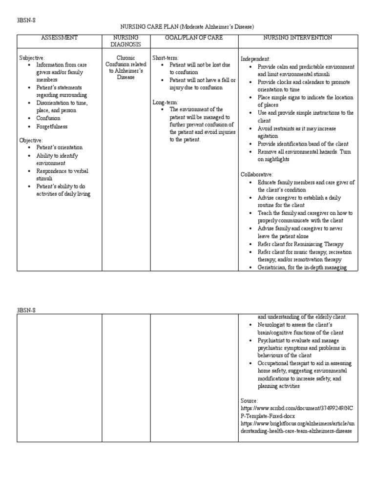 Alzheimer's Disease Nursing Care Plan | Download Free PDF | Caregiver ...