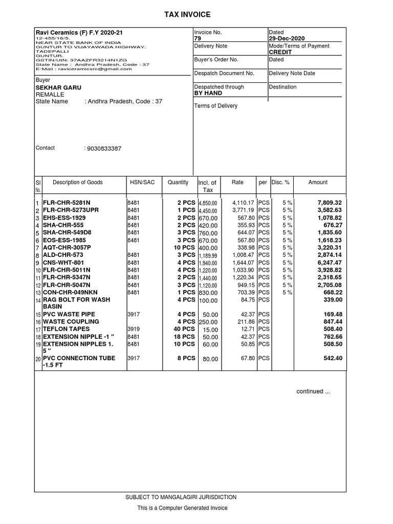 Tax Invoice Details for Ceramics Supplier | PDF | Invoice | Public Finance