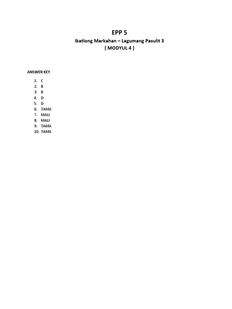 Epp 5 Quarter 3 Module 4 Answer Key | PDF