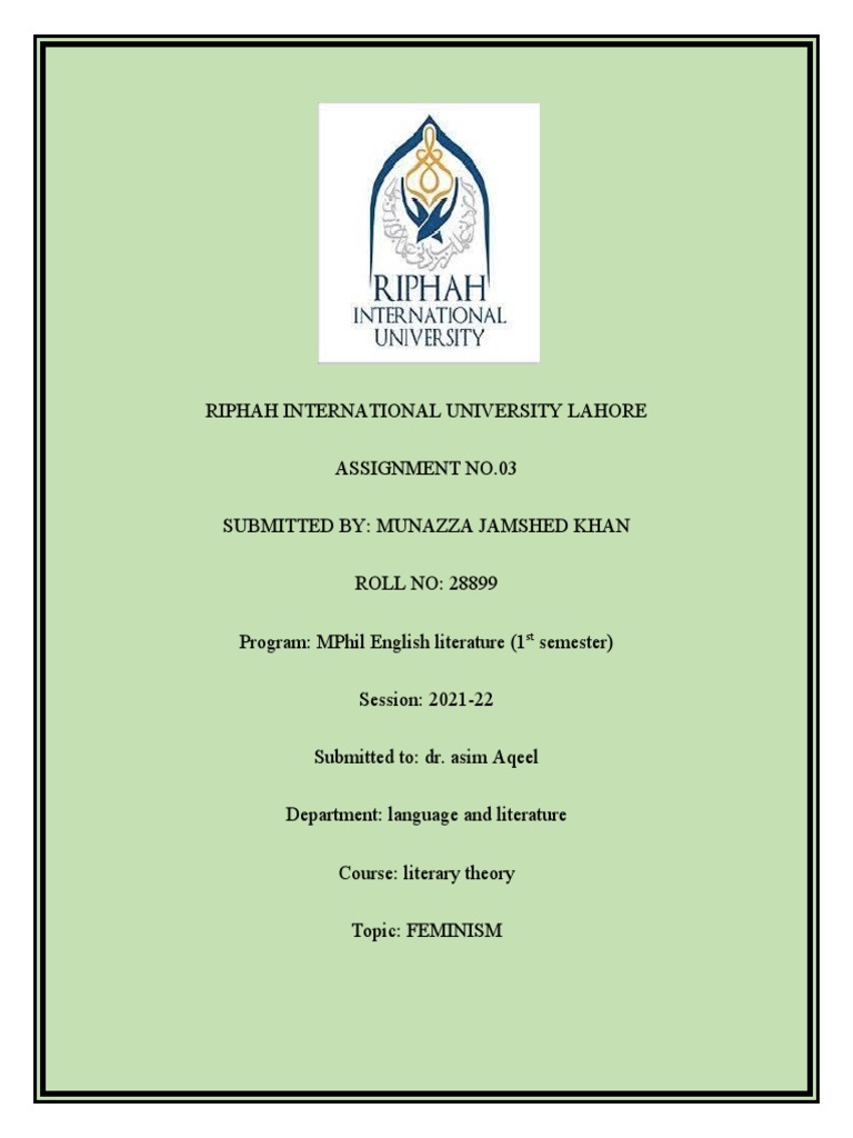 Munazza Jamshed Khan-Literary Theory Assignment No.03 | PDF | Feminism | Gender Studies