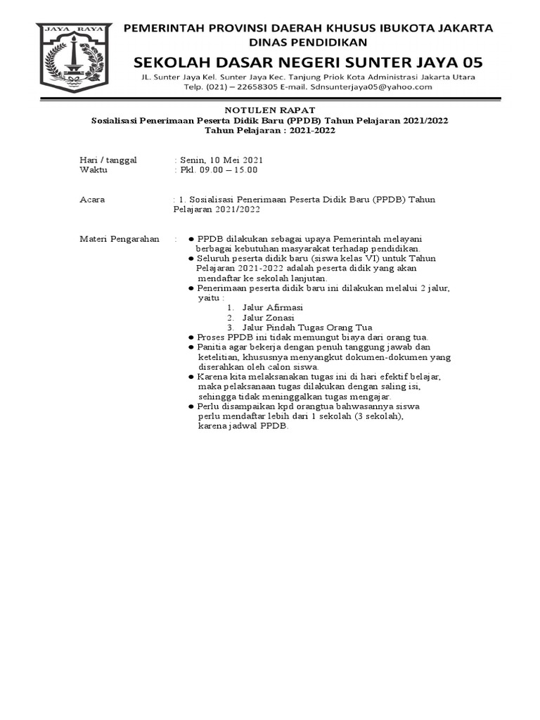 Notulen Rapat Panitia PPDB SJ 05 | PDF
