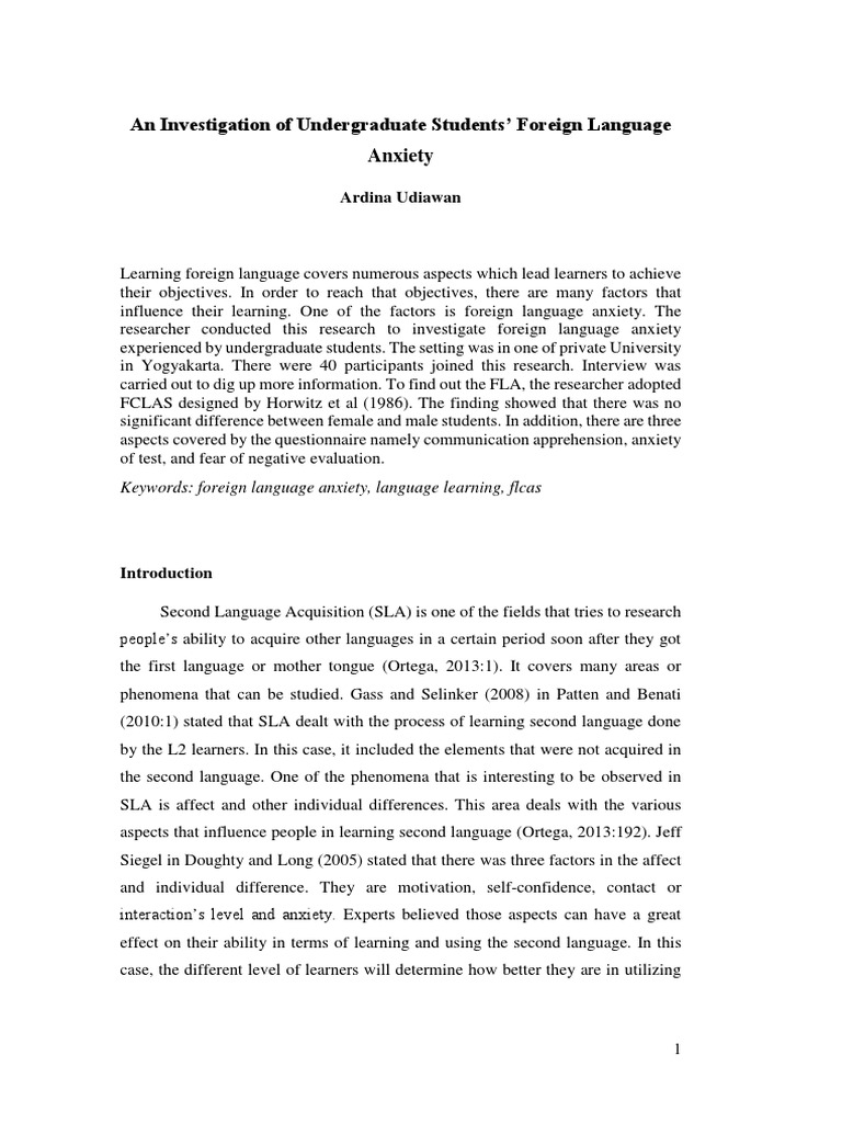 Foreign Language Anxiety in Students | PDF | Second Language | Student ...