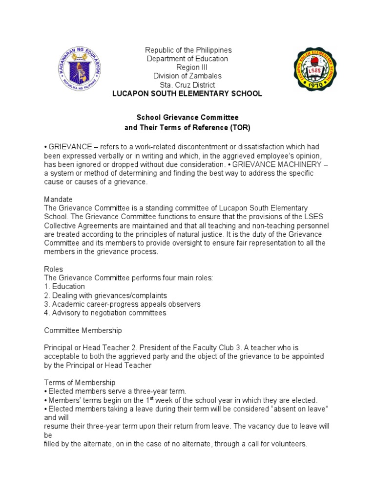 Grievance Committee Tor | PDF | Committee | Quorum