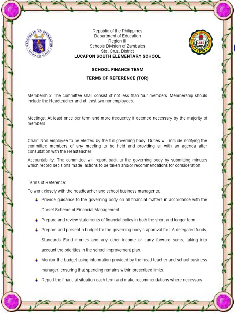 Providing Financial Guidance and Oversight: The Terms of Reference for ...