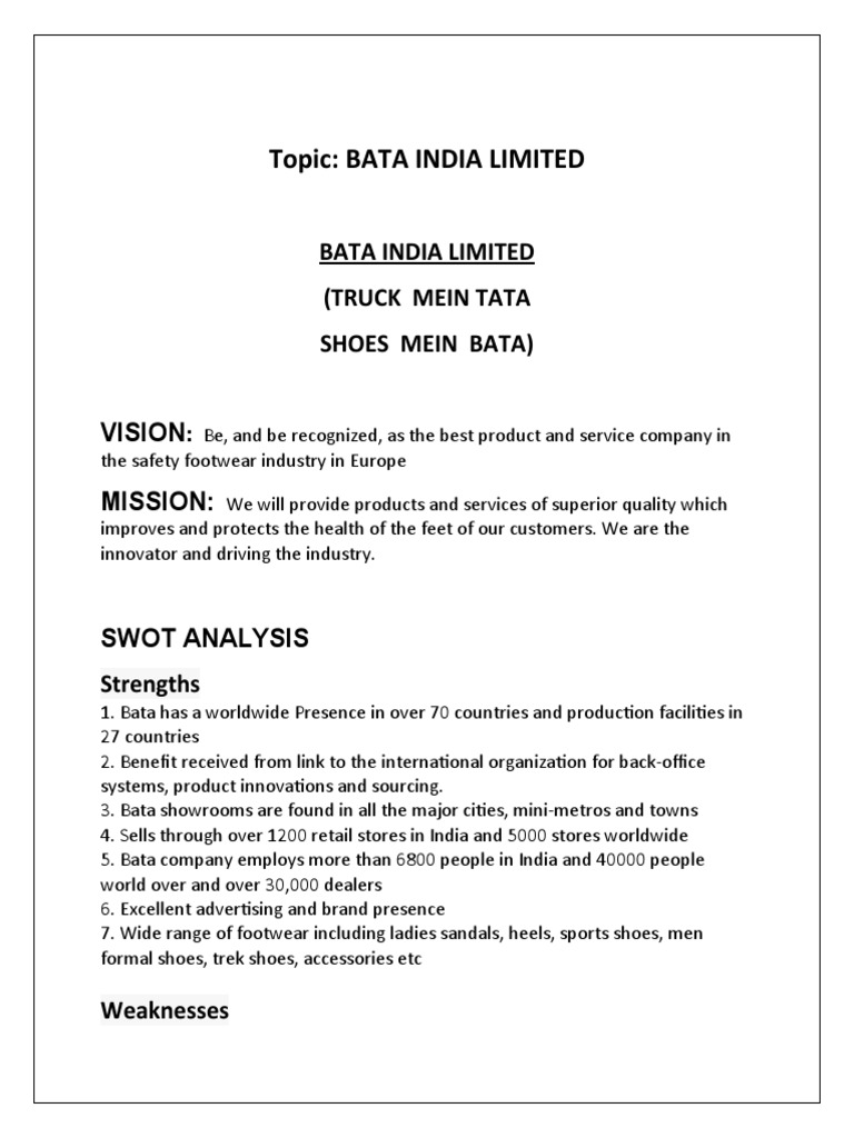 Bata India Limited: SWOT & Market Analysis | PDF | Pricing | Shoe