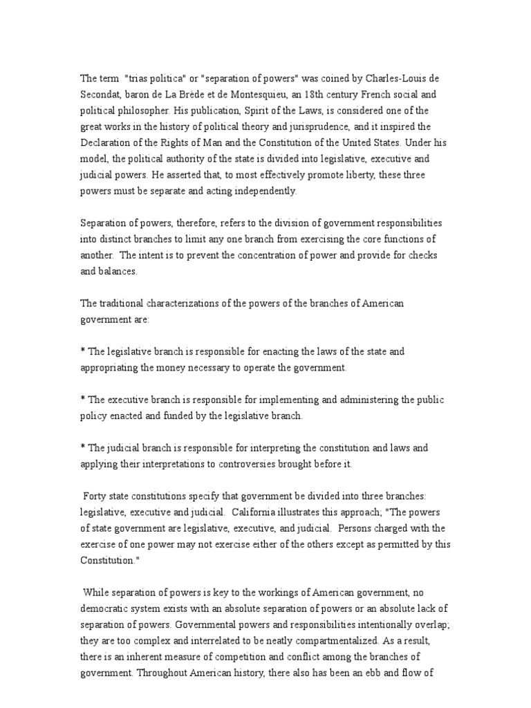 Trias Politica | PDF | Separation Of Powers | Federal Government Of The ...