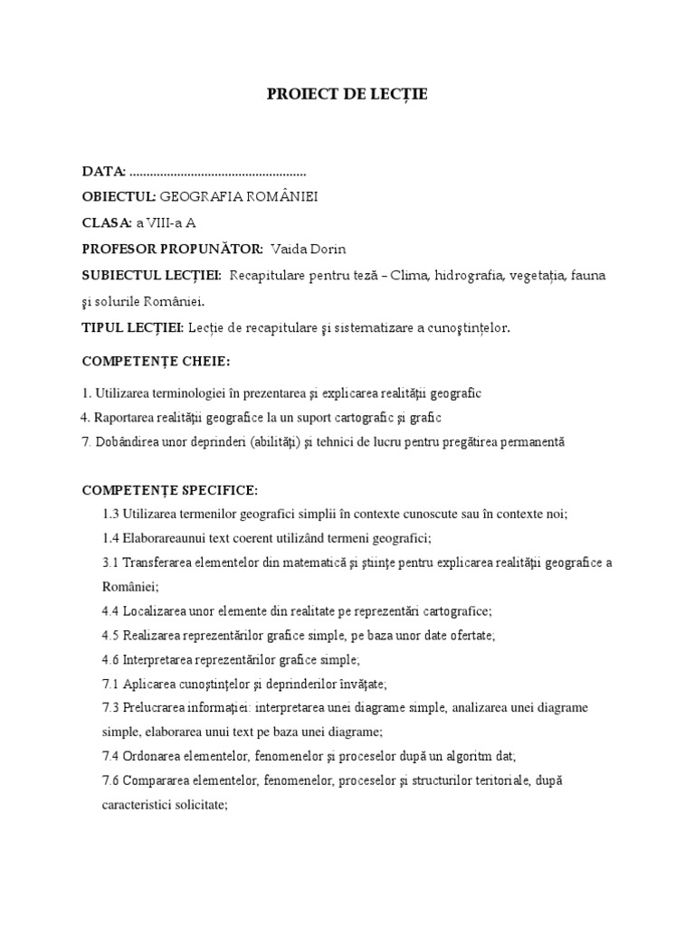 Proiect de Lectie VIII | PDF