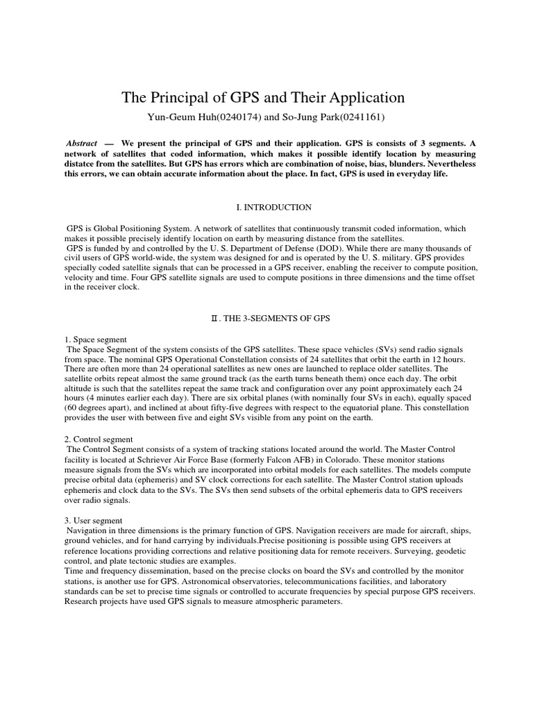 The Principal of GPS and Their Application: Yun-Geum Huh (0240174) and ...