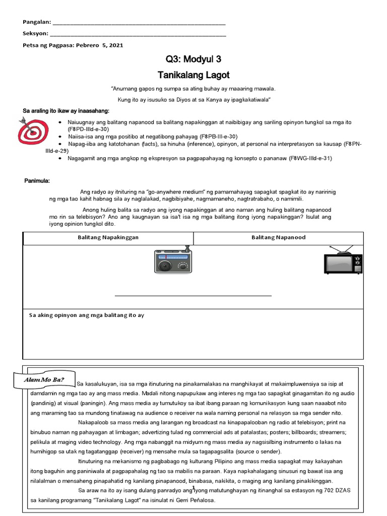Q3 Module 3 in Filipino 8 | PDF