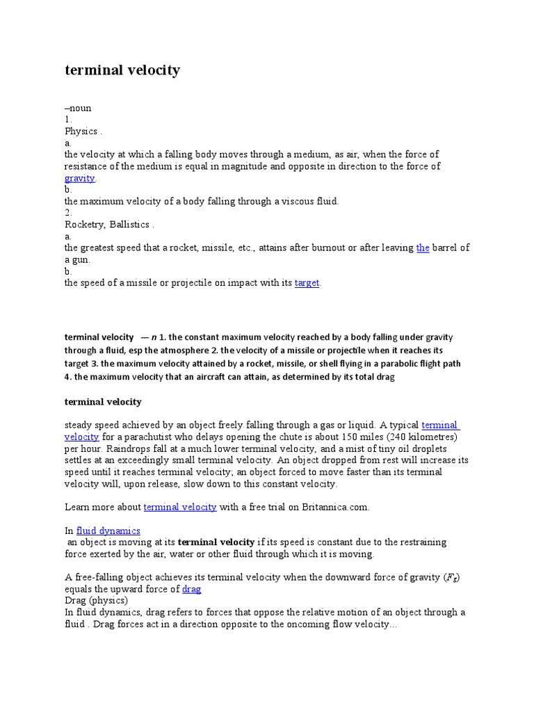 Terminal Velocity | PDF | Force | Drag (Physics)