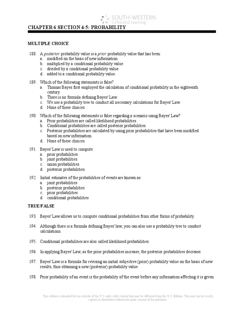Chapter 6 Section 4-5: Probability: Multiple Choice | PDF | Probability ...