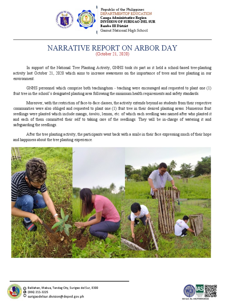 Narrative Report On Arbor Day | PDF | Plants