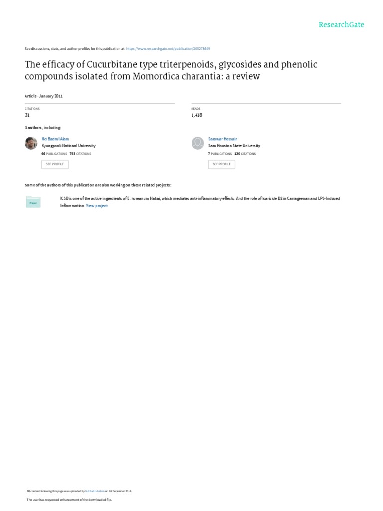 The Efficacy of Cucurbitane Type Triterpenoids Gly | PDF | Cholesterol ...