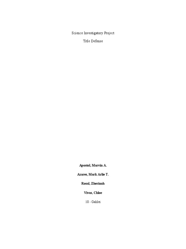Science Investigatory Project Title Defe | PDF