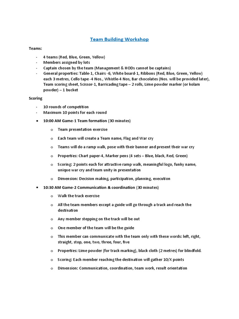 Team Building Workshop: Teams | PDF | Leisure | Sports