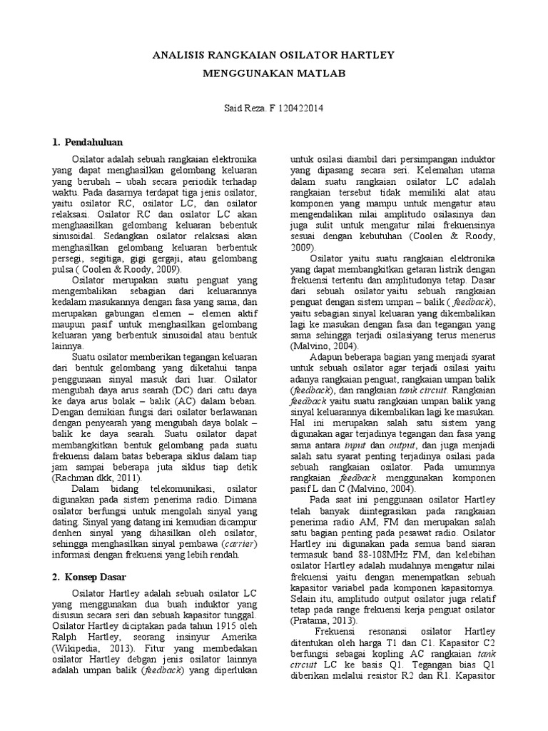 ANALISIS RANGKAIAN OSILATOR HARTLEY REZA Yha | PDF | Metode & Bahan Ajar | Sains & Matematika