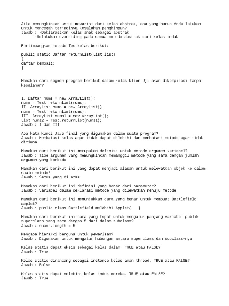Ujian Sertifikasi Java Fundamentals SMT 3 Bagian Kelas Java | PDF