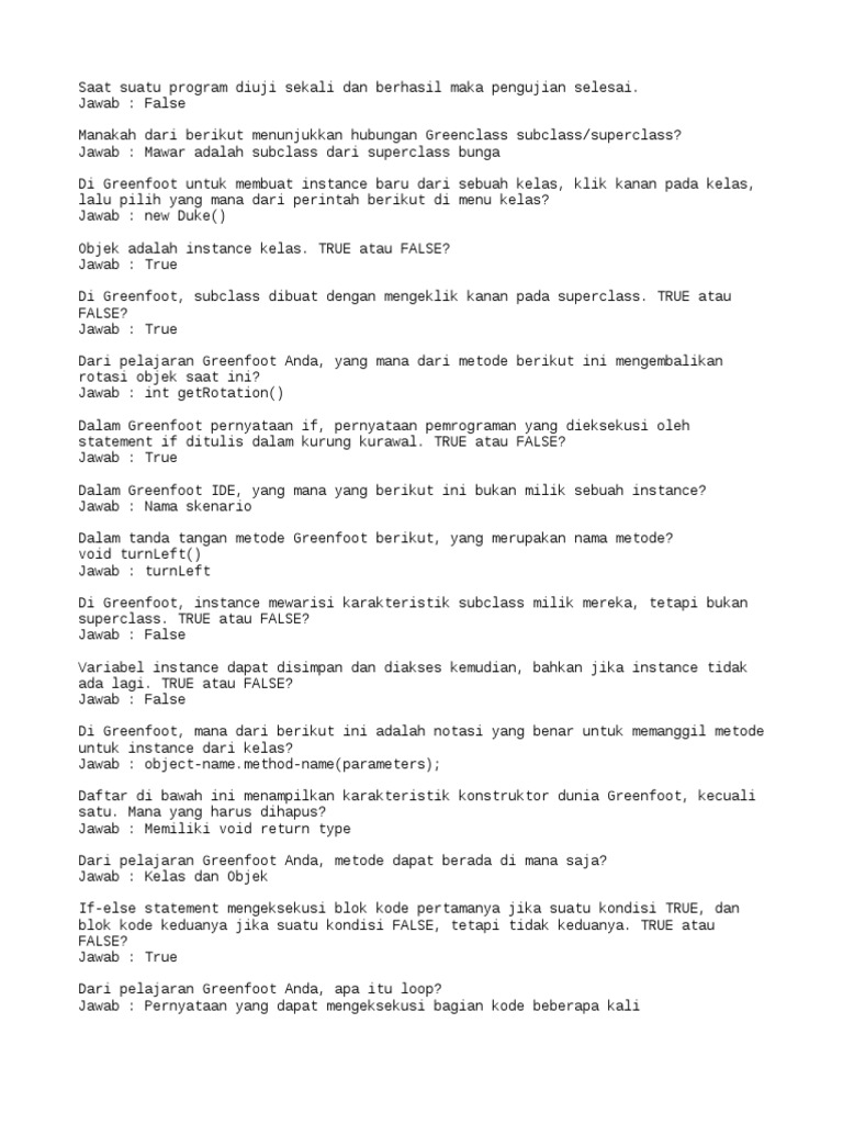 Ujian Sertifikasi Java Fundamentals SMT 3 Bagian Greenfoot | PDF