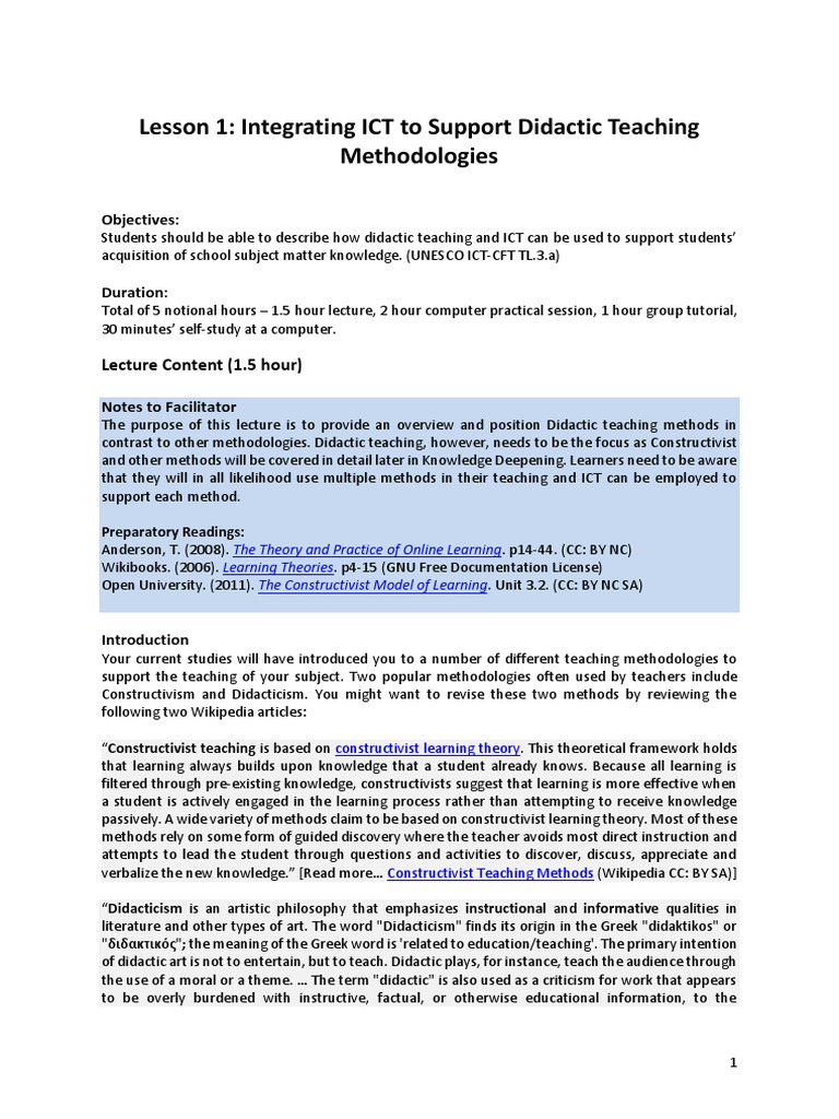 Lesson 1 - Integrating ICT Didactic Teaching | PDF | Constructivism (Philosophy Of Education ...