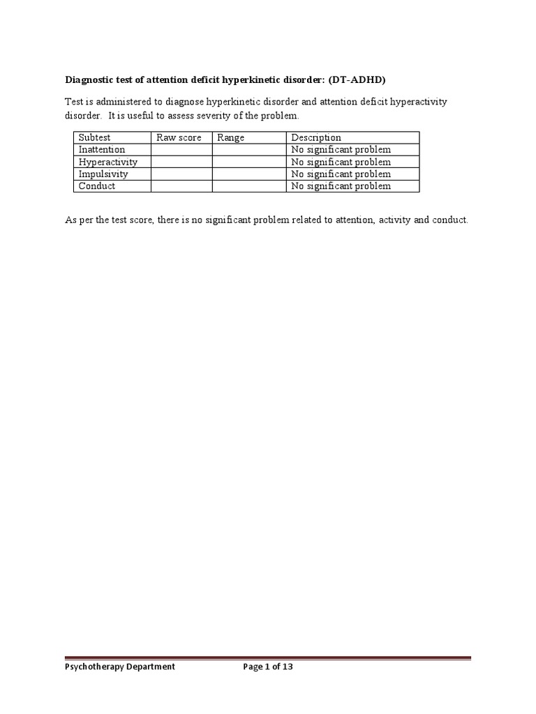 DT-ADHD Report Format | PDF