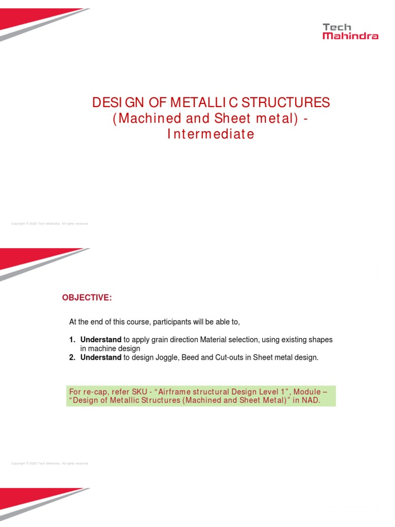 Design of Metallic Structures Machined and Sheet Metal Intermediate ...