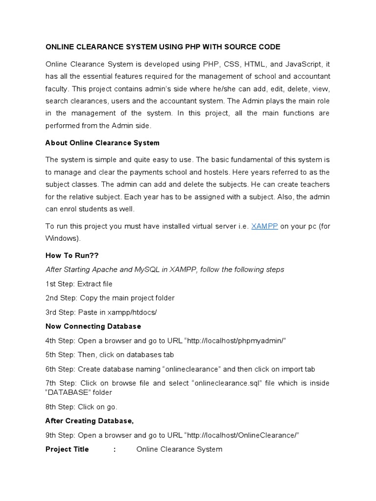 Online Clearance System Using PHP With S | PDF | Php | Databases