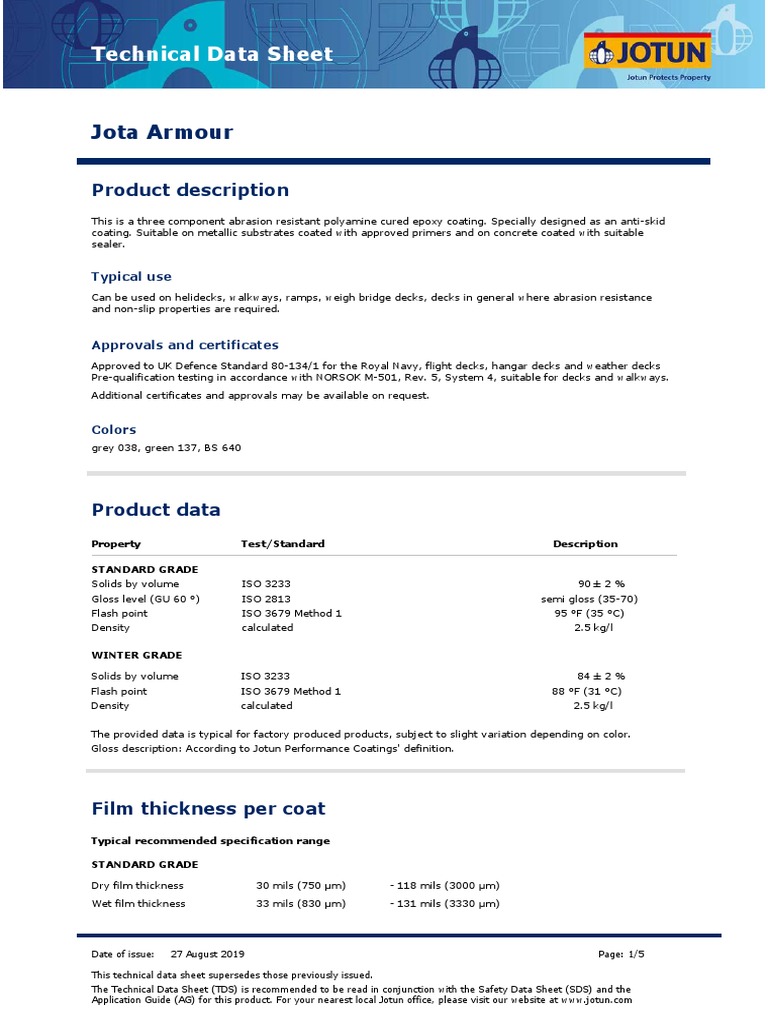 Jota Armour: Technical Data Sheet | Download Free PDF | Epoxy | Materials