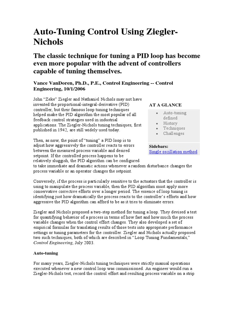 Auto-Tuning Control Using Ziegler-Nichols | PDF | Control Theory | Systems Science