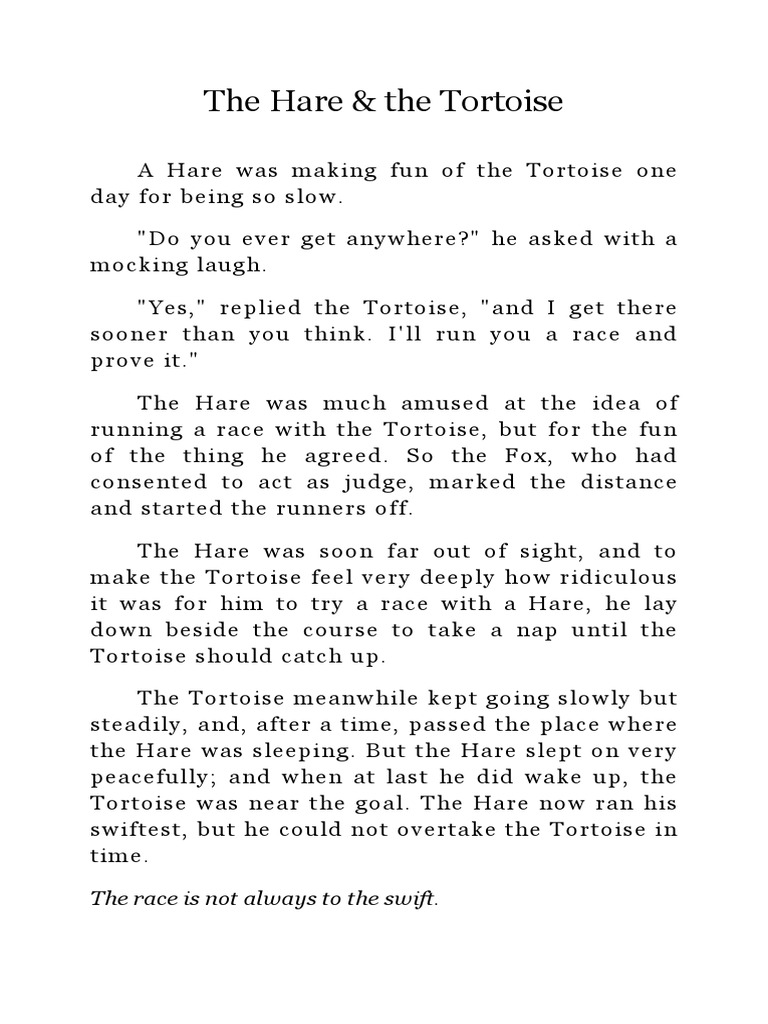 The Tortoise and the Hare: A Moral Tale | PDF | Poetry | General Fiction
