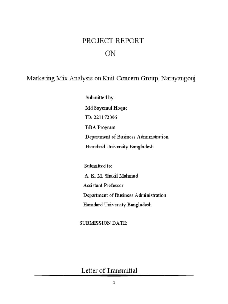 Project Report ON: Marketing Mix Analysis On Knit Concern Group ...