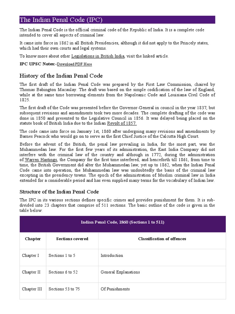 The Indian Penal Code | PDF | Criminology | Crime & Violence