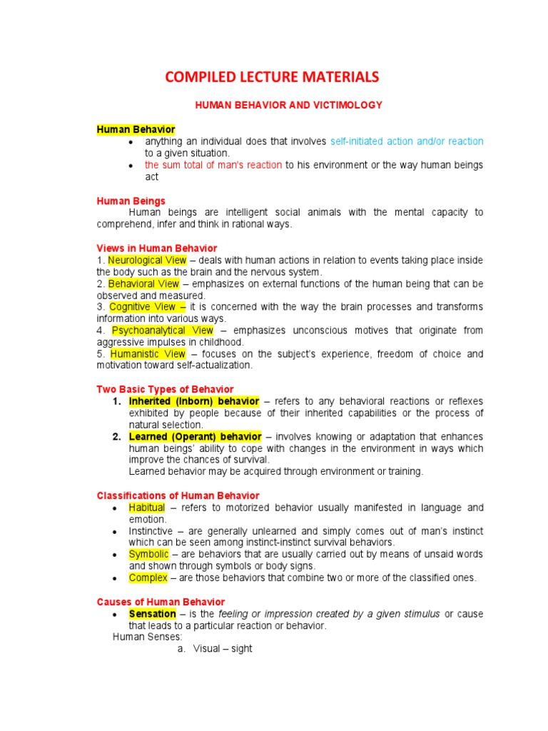 Compiled Lecture Materials: Human Behavior and Victimology | PDF ...