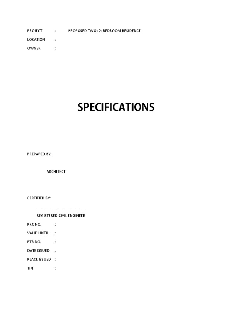 Sample Specifications For Residential Project 1878263 | PDF ...