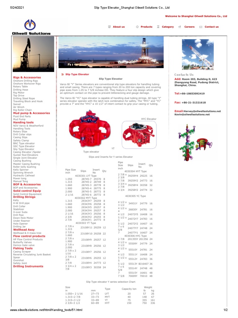 Slip Type Elevator - Shanghai Oilwell Solutions Co., LTD | PDF ...