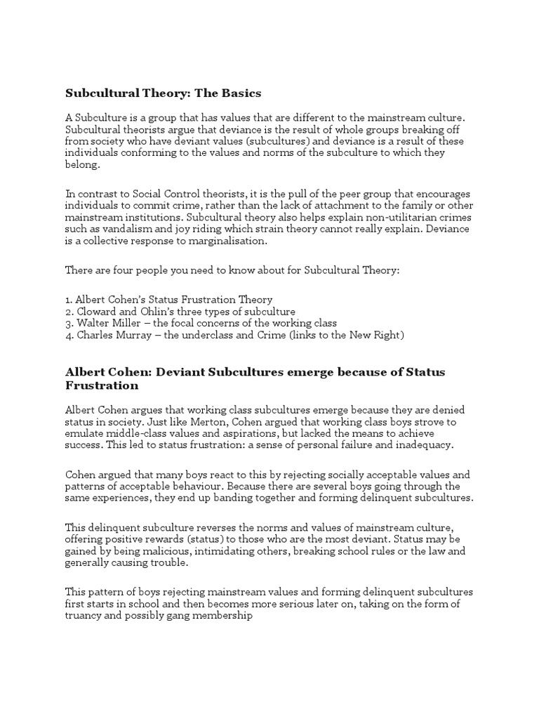 An Introduction to Subcultural Theory: Explaining Deviance Through ...